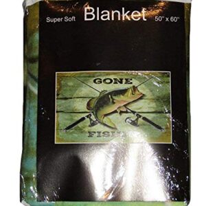 AES Gone Fishin Fishing Bass Fish 50x60 Polar Fleece Blanket Throw