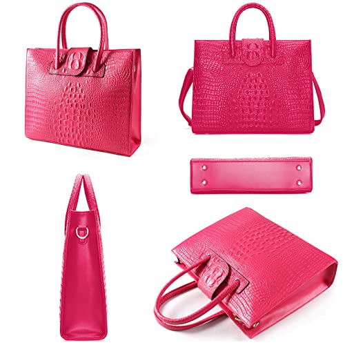 boshiho Women Handbag Fashion Ladies Purse Satchel Shoulder Tote Bag Real Leather Elegant Messenger Top-Handle Bags for Girls (Hot Pink)