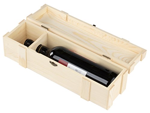 Juvale Wooden Wine Box - Single Wine Bottle Wood Storage Gift Case, Hinged with Clasp Box for Birthday Party, Housewarming, Wedding, Anniversary (13.82 x 3.98 x 3.94 in)