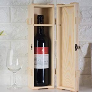 Juvale Wooden Wine Box - Single Wine Bottle Wood Storage Gift Case, Hinged with Clasp Box for Birthday Party, Housewarming, Wedding, Anniversary (13.82 x 3.98 x 3.94 in)