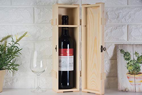 Juvale Wooden Wine Box - Single Wine Bottle Wood Storage Gift Case, Hinged with Clasp Box for Birthday Party, Housewarming, Wedding, Anniversary (13.82 x 3.98 x 3.94 in)