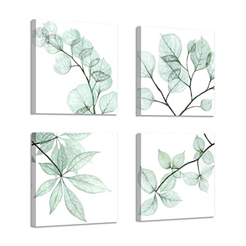 ARTISTIC PATH Natural Leaf Artwork Floral Pictures: Twig Graphic Art Print on Canvas for Bathroom Wall (12" W x 12" H x 4 PCS, Multi-Sized)