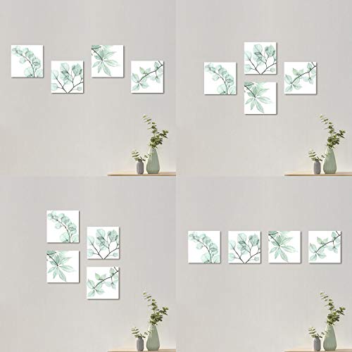 ARTISTIC PATH Natural Leaf Artwork Floral Pictures: Twig Graphic Art Print on Canvas for Bathroom Wall (12" W x 12" H x 4 PCS, Multi-Sized)