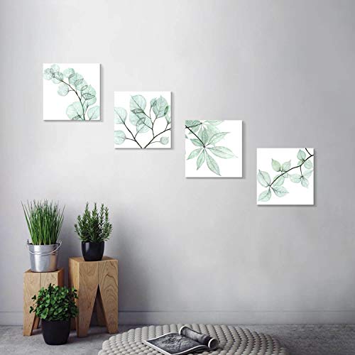 ARTISTIC PATH Natural Leaf Artwork Floral Pictures: Twig Graphic Art Print on Canvas for Bathroom Wall (12" W x 12" H x 4 PCS, Multi-Sized)