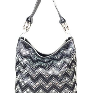 Zzfab Sparkle Gem Chevron Rhinestone Hobo Bag with Extra Shoulder Strap -Dark Pewter