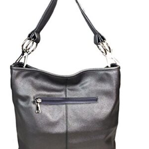 Zzfab Sparkle Gem Chevron Rhinestone Hobo Bag with Extra Shoulder Strap -Dark Pewter