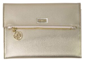 lilly pulitzer women’s vegan leather gold clutch purse, travel wallet with pocket notepad, metallic gold