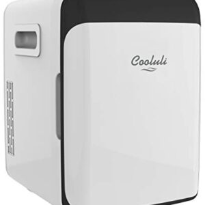 Cooluli 10L Mini Fridge for Bedroom - Car, Office Desk & College Dorm Room - 12V Portable Cooler & Warmer for Food, Drinks, Skincare, Beauty, Makeup & Cosmetics - AC/DC Small Refrigerator (White)