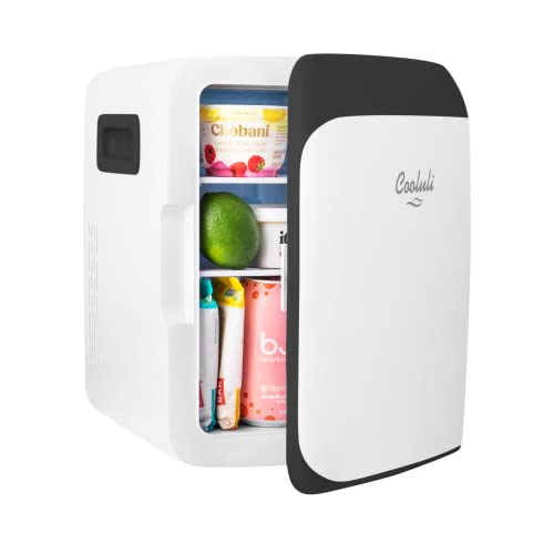 Cooluli 10L Mini Fridge for Bedroom - Car, Office Desk & College Dorm Room - 12V Portable Cooler & Warmer for Food, Drinks, Skincare, Beauty, Makeup & Cosmetics - AC/DC Small Refrigerator (White)