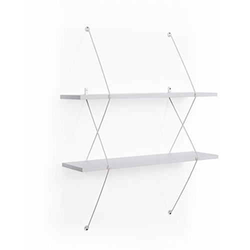 Danya B. 2-Tier Floating Wall Mount Shelf with White Wire Brackets – Display Books, Décor, Picture Frames or Collectibles – Decorative Modern Home Décor