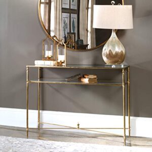 Uttermost Henzler Glass and Gold Leaf Console Table