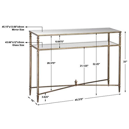 Uttermost Henzler Glass and Gold Leaf Console Table