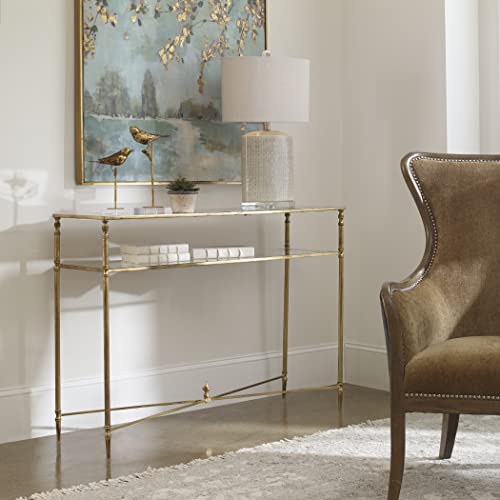 Uttermost Henzler Glass and Gold Leaf Console Table