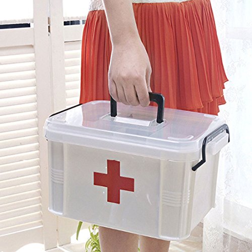 Levoberg Medicine Box Storage Box Organizer 2 Layers with Compartments Family Emergency Kit Storage Case 9.25"x6.49"x5.31"