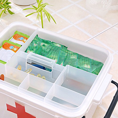 Levoberg Medicine Box Storage Box Organizer 2 Layers with Compartments Family Emergency Kit Storage Case 9.25"x6.49"x5.31"