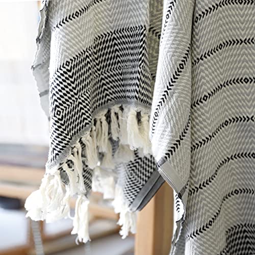 Premium Boho Throw Blanket fringe Decorative Light Weight 100% Cotton |40”x71”| for Bed Chair Couch Sofa Outdoor Farmhouse Rustic Decor Turkish Throw Evil Eye Beach Bath Spa Yoga Picnic (Black White)