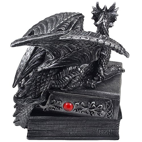 Mythical Guardian Dragon Trinket Box Statue with Hidden Book Storage Compartment for Decorative Gothic & Medieval Décor and Figurines As Jewelry Boxes or Fantasy Gifts for Office Study-Library