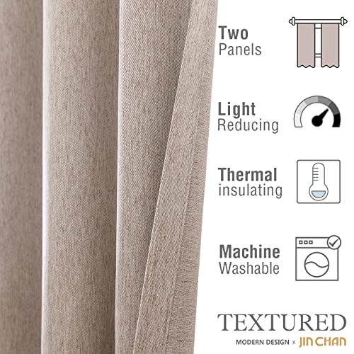 JINCHAN Curtains for Bedroom Living Room Window 63 Inch Length Light Filtering Farmhouse Country Curtains Grommet Top Drapes 2 Panels Heathered Taupe