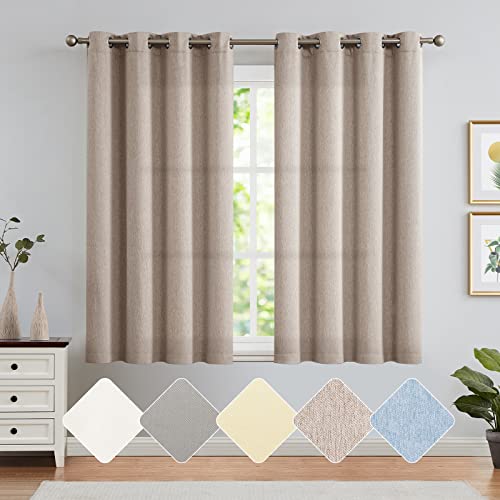 JINCHAN Curtains for Bedroom Living Room Window 63 Inch Length Light Filtering Farmhouse Country Curtains Grommet Top Drapes 2 Panels Heathered Taupe