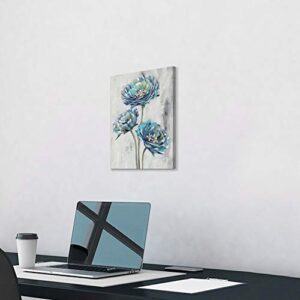 Abstract Floral Canvas Wall Art: Blossom Blue Lotus Flower Artwork Painting Print for Bathroom (12” x 16” x 1 Panel)