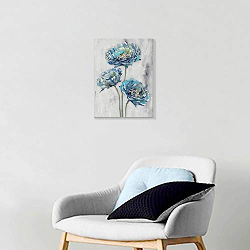 Abstract Floral Canvas Wall Art: Blossom Blue Lotus Flower Artwork Painting Print for Bathroom (12” x 16” x 1 Panel)