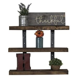 industrial metal bracket three-tier natural wood floating shelf set rustic farmhouse kitchen, bath, laundry, dorm (24 inch, dark walnut)