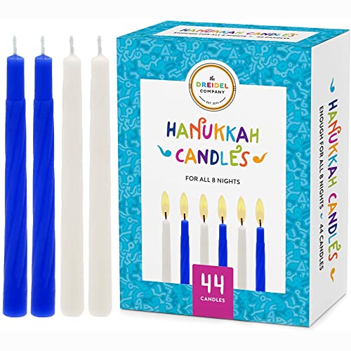 The Dreidel Company Menorah Candles Chanukah Candles 44 White and Blue Hanukkah Candles for All 8 Nights of Chanukah (Single Box)