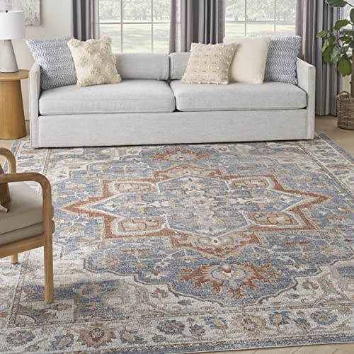 Nourison Astra Machine Washable Persian Denim Multi 7'10" x 10' Area -Rug, Easy -Cleaning, Non Shedding, Bed Room, Living Room, Dining Room, Kitchen (8x10)