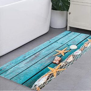 2' x 6' Flannel Starfish Seashell Wood Bathroom Carpets Rugs Bath Mat Bath Rugs Anti-Slip Kitchen Mats Bathroom Mat Bathroom Carpets (Red Starfish)