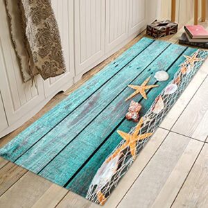 2' x 6' Flannel Starfish Seashell Wood Bathroom Carpets Rugs Bath Mat Bath Rugs Anti-Slip Kitchen Mats Bathroom Mat Bathroom Carpets (Red Starfish)