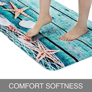 2' x 6' Flannel Starfish Seashell Wood Bathroom Carpets Rugs Bath Mat Bath Rugs Anti-Slip Kitchen Mats Bathroom Mat Bathroom Carpets (Red Starfish)