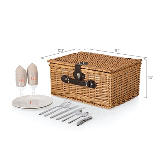 PICNIC TIME Classic Picnic Basket for 2, Romantic Picnic for 2, Wicker Picnic Set, (Beige Canvas)