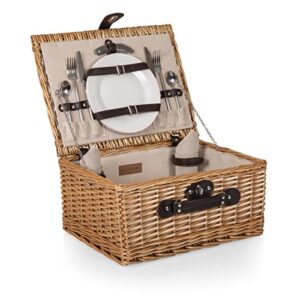 PICNIC TIME Classic Picnic Basket for 2, Romantic Picnic for 2, Wicker Picnic Set, (Beige Canvas)