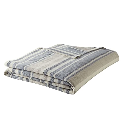 Eddie Bauer - King Blanket, Lightweight Cotton Bedding, Home Decor for All Seasons (Herringbone Blue Stripe, King)