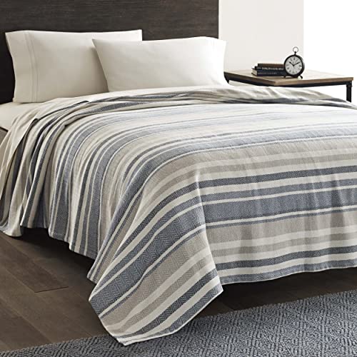 Eddie Bauer - King Blanket, Lightweight Cotton Bedding, Home Decor for All Seasons (Herringbone Blue Stripe, King)