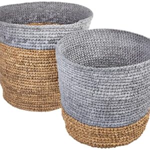 Bloomingville Set of 2 Beige & Grey Natural Seagrass Baskets, Natural & Grey