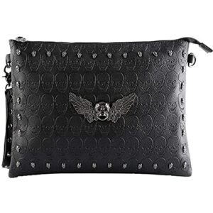 downupdown men&women clutch skull rivet purse punk clutch handbags wallet with shoulder strap messenger bag party purse phone bag