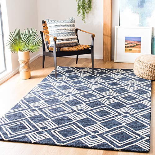 SAFAVIEH Micro-Loop Collection 5' x 8' Navy/Ivory MLP154N Handmade Moroccan Tribal Premium Wool Area Rug