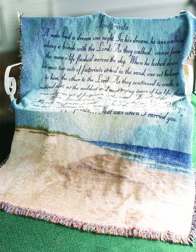 Manual Inspirational Collection 50 x 60-Inch Tapestry Throw with Poem, Footprints in The Sand