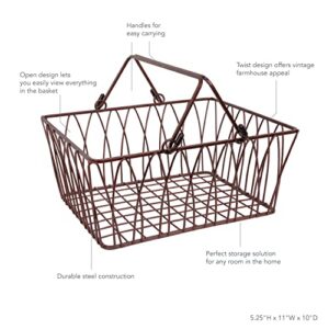 Spectrum Diversified Twist Storage Handles, Modern Farmhouse Décor Farmer’s Market-Style Wire Basket for Organizing Bathroom, Pantry & Craft Room, Medium, Bronze