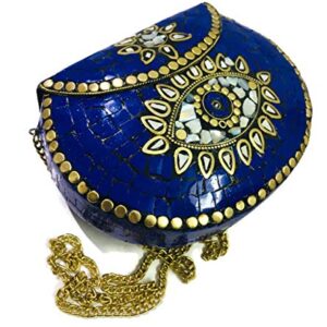 Blue stone mosaic metal bag antique ethnic clutch indian antique purse party clutch women bag…