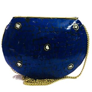 Blue stone mosaic metal bag antique ethnic clutch indian antique purse party clutch women bag…