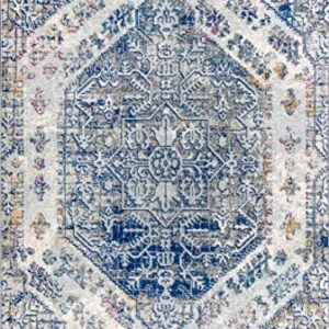 JONATHAN Y MDP203A-5 Modern Persian Boho Vintage Bohemian Indoor Area-Rug Country Easy-Cleaning Bedroom Kitchen Living Room Non Shedding, 5 ft x 8 ft, Cream,Blue