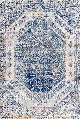 JONATHAN Y MDP203A-5 Modern Persian Boho Vintage Bohemian Indoor Area-Rug Country Easy-Cleaning Bedroom Kitchen Living Room Non Shedding, 5 ft x 8 ft, Cream,Blue