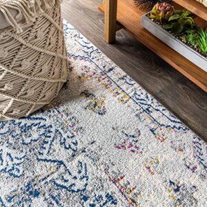 JONATHAN Y MDP203A-5 Modern Persian Boho Vintage Bohemian Indoor Area-Rug Country Easy-Cleaning Bedroom Kitchen Living Room Non Shedding, 5 ft x 8 ft, Cream,Blue