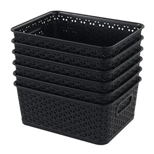 hommp 6-pack woven plastic storage basket, black