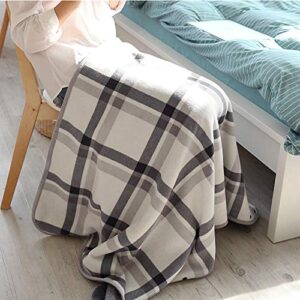 forestfish Fleece Wearable Blanket, Plaid Lap Blanket Comfy Poncho Throw With Buttons For Bed Sofa Office, Grey-White