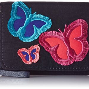 Vera Bradley Women's Microfiber Card Case Wallet With RFID Protection, Classic Navy Embroidered, One Size