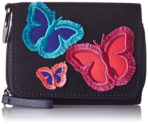 Vera Bradley Women's Microfiber Card Case Wallet With RFID Protection, Classic Navy Embroidered, One Size