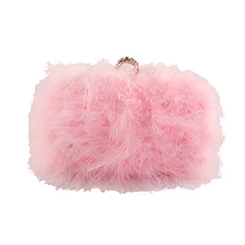 Bewaltz posh style Fluffy Fur Clutch Faux Fur Handbag Evening Clutch Pink